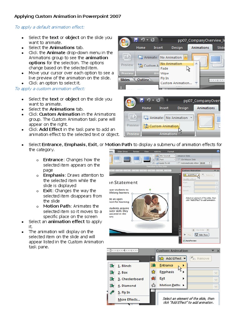 PowerPoint 2007 Animation Guide | PDF | Menu (Computing) | Graphical ...