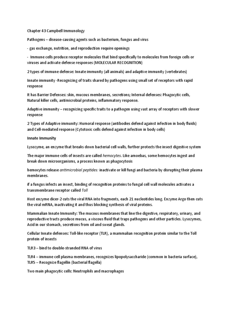 Immunology Notes | PDF | Innate Immune System | Immune System
