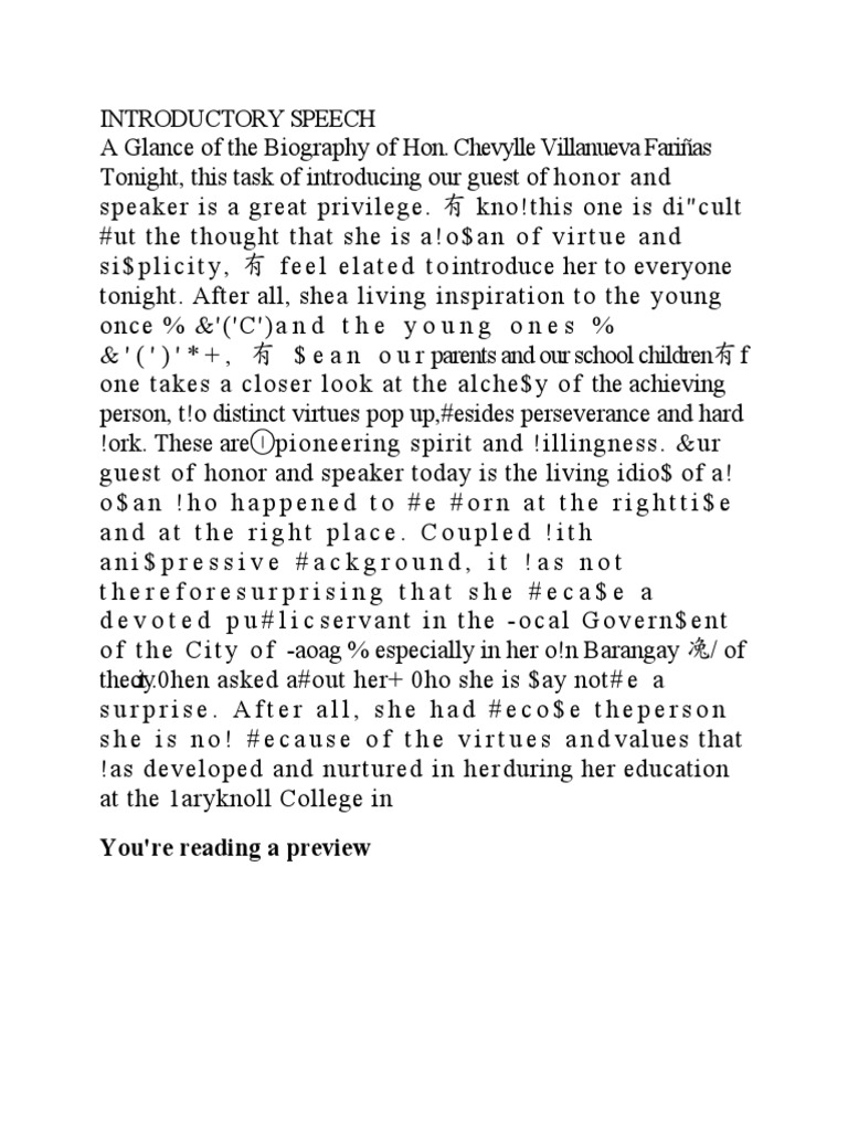 Introductory Speech | PDF