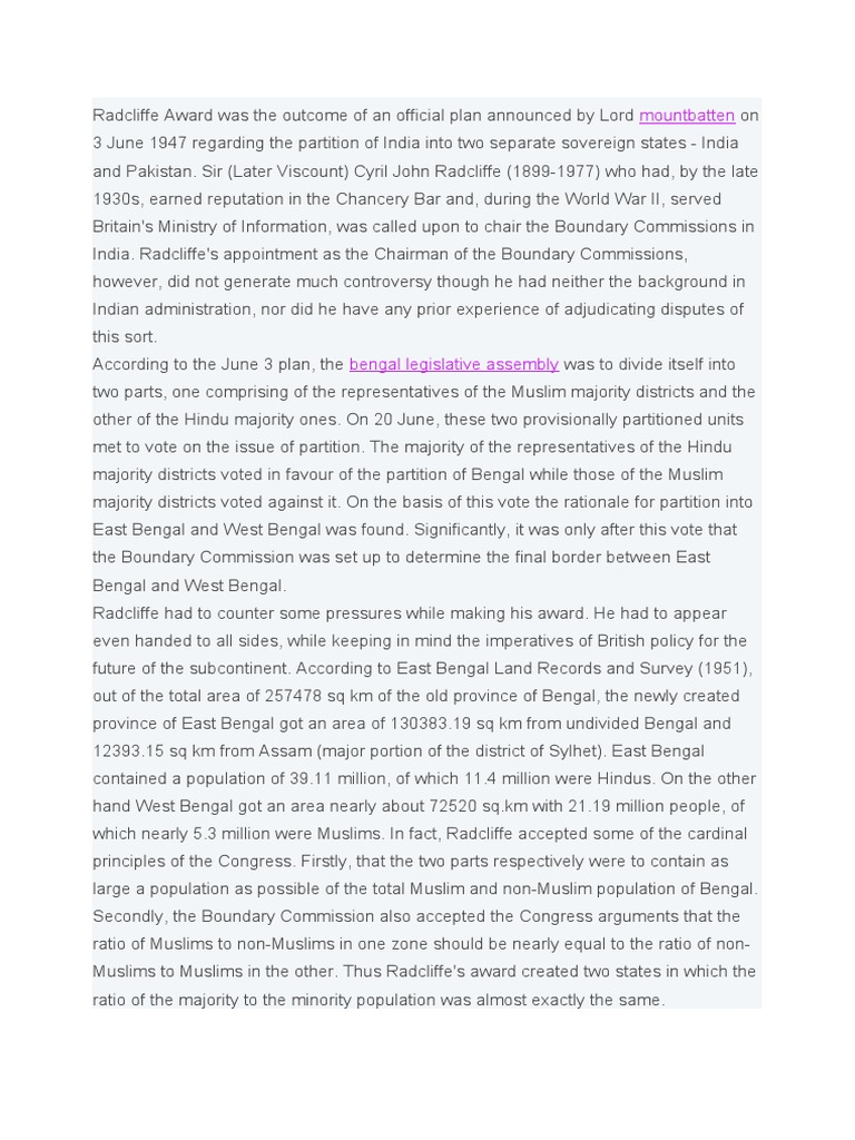 Radcliffe Award | PDF | Partition Of India | British India