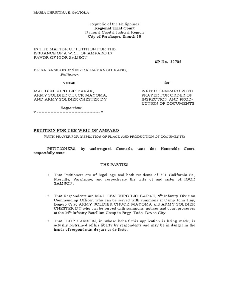 Writ of Amparo | PDF | Social Institutions | Social Science