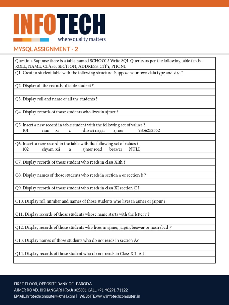 Infotech Mysql Assignment2 | PDF
