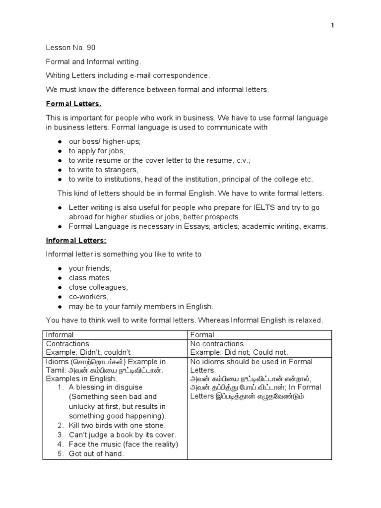 Lesson No. 90 Formal and Informal Letter Writing | PDF | Human ...