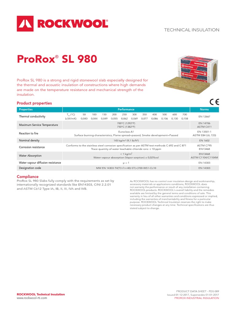 Rockwool Rti-Prorox-Sl-980 - Exp | PDF | Thermal Insulation | Water Vapor