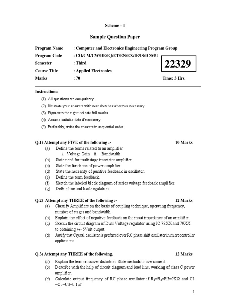 Applied Electronics Exam Paper | PDF | Amplifier | Feedback