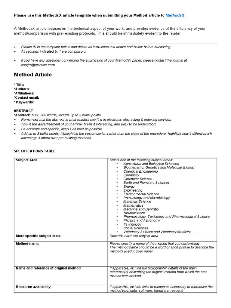 Method Article: Please Use This Methodsx Article Template When Submitting Your Method Article To ...