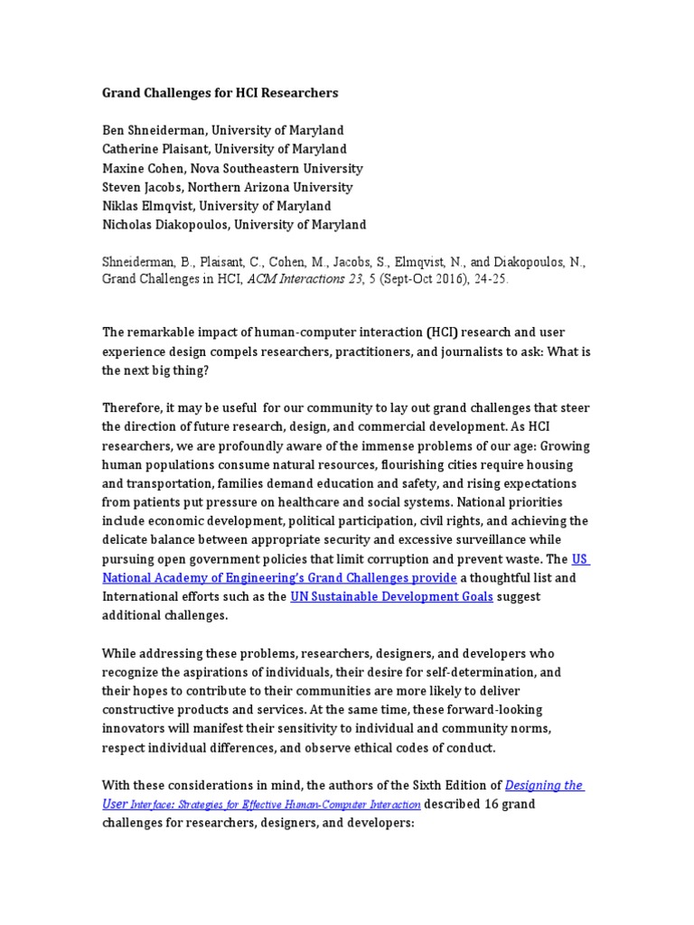 HCI Grand Challenges ACM Interactions Shneiderman v5 | PDF | Human ...