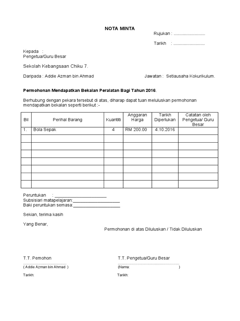 Borang Nota Minta | PDF