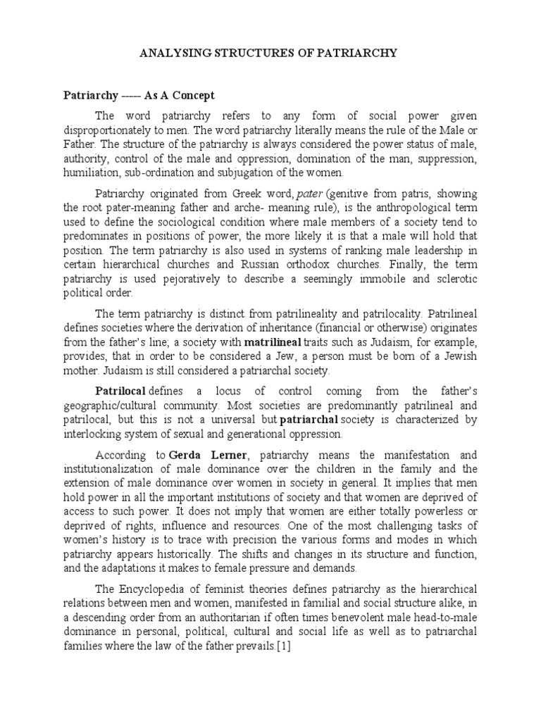 Analysing Structures of Patriarchy | PDF | Patriarchy | Socialization