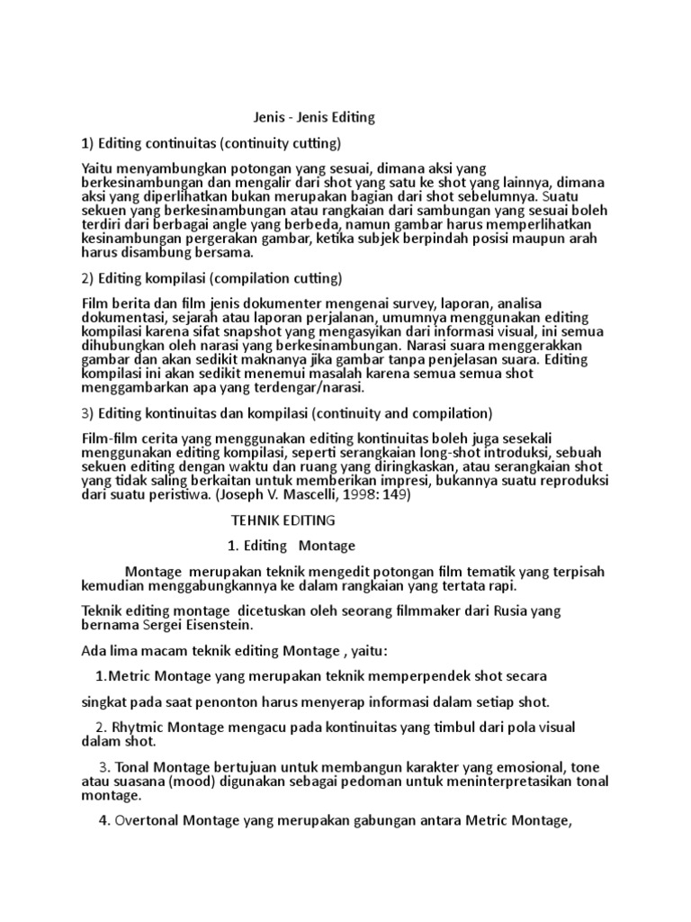 Jenis-Jenis Teknik Editing Video | PDF