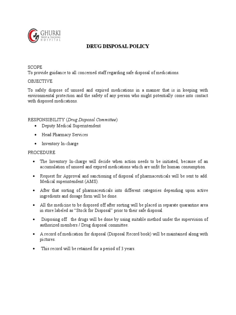 Drug Disposal Policy | PDF | Waste Management | Incineration