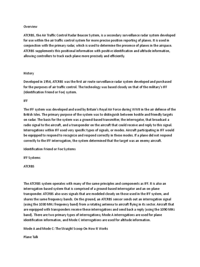 Atcrbs | PDF | Transponder (Aeronautics) | Aviation