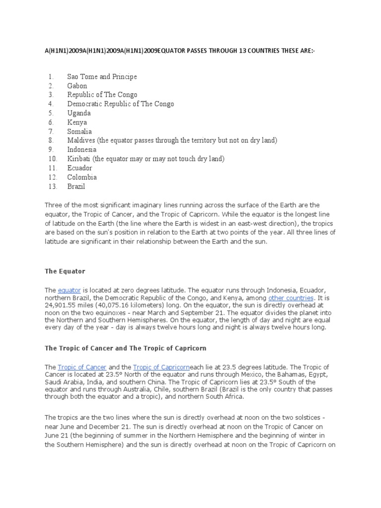 Equator Passes Through 13 Countries These Are | PDF | Longitude | Latitude