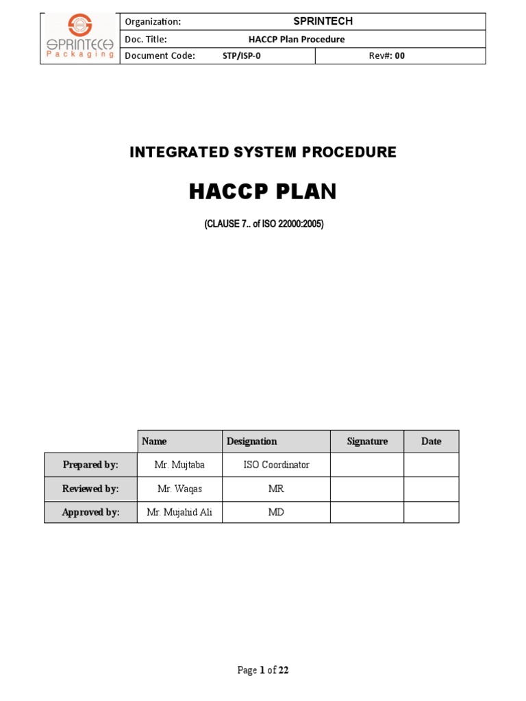 Procedure For HACCP Plan | PDF | Verification And Validation | Hazard ...