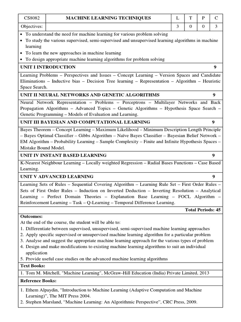 Machine Learning Syllabus | Download Free PDF | Machine Learning ... Machine Learning Syllabus | Download Free PDF | Machine Learning ...