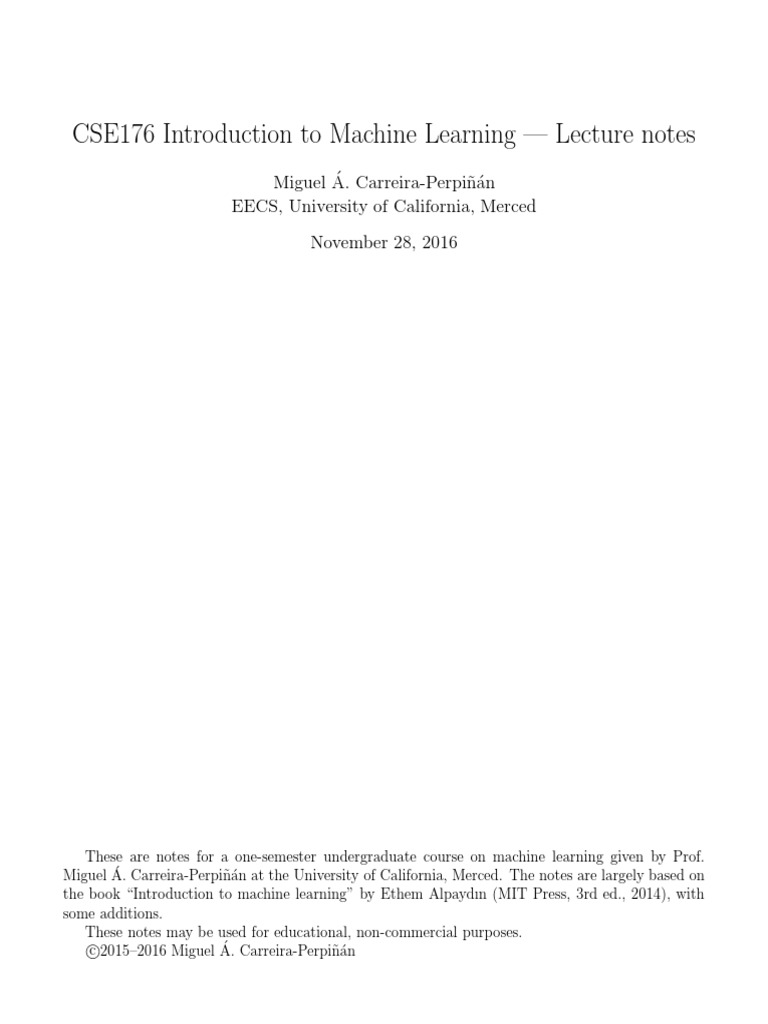 CSE176 Introduction To Machine Learning - Lecture Notes | PDF ...