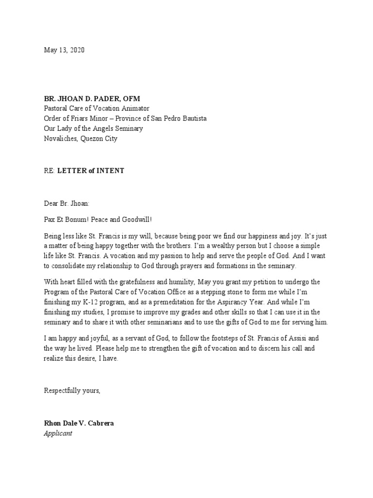 Br. Jhoan D. Pader, Ofm: Applicant | PDF