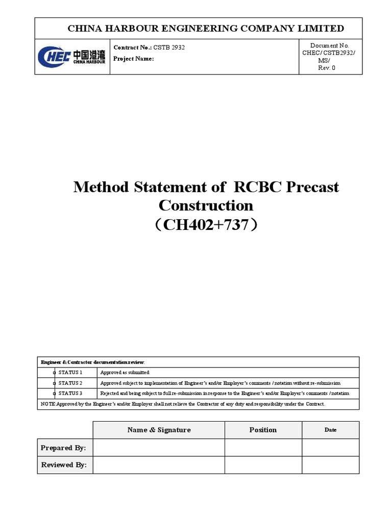 Method Statement for RCBC Construction | PDF | Quality Assurance | Concrete
