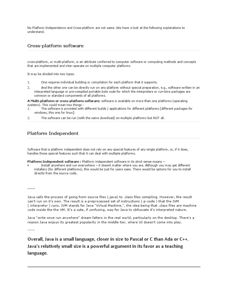 Java - Platform Independence | PDF | Cross Platform Software | Java ... Java - Platform Independence | PDF | Cross Platform Software | Java ...