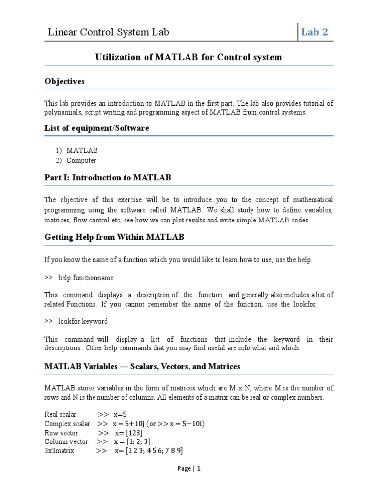 Linear Control System Lab | PDF | Matrix (Mathematics) | Derivative