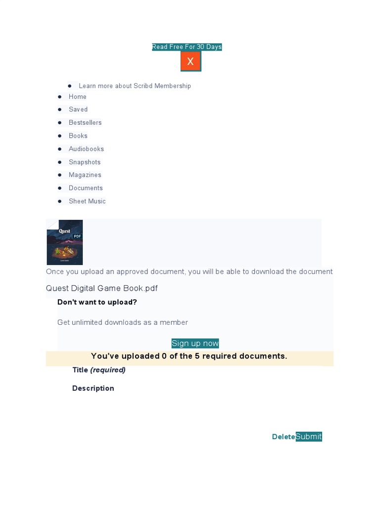 Learn More About Scribd Membership Home Saved Bestsellers Books Audiobooks Snapshots Magazines 
