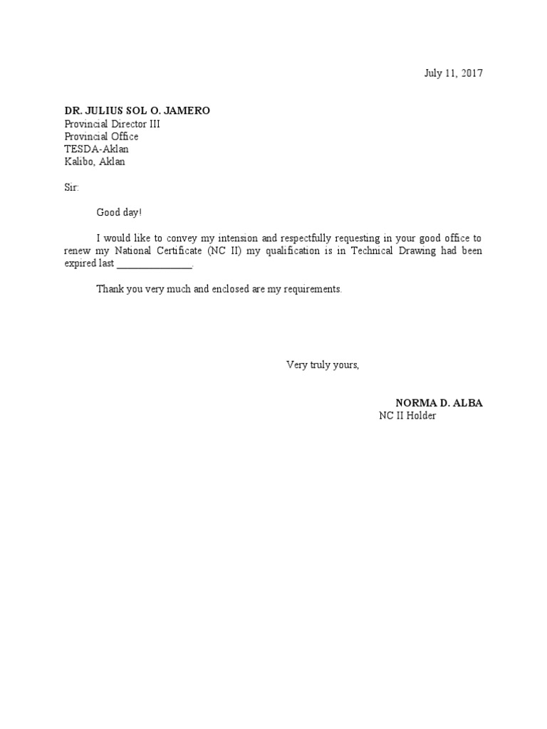 Letter of Intent Tesda | PDF