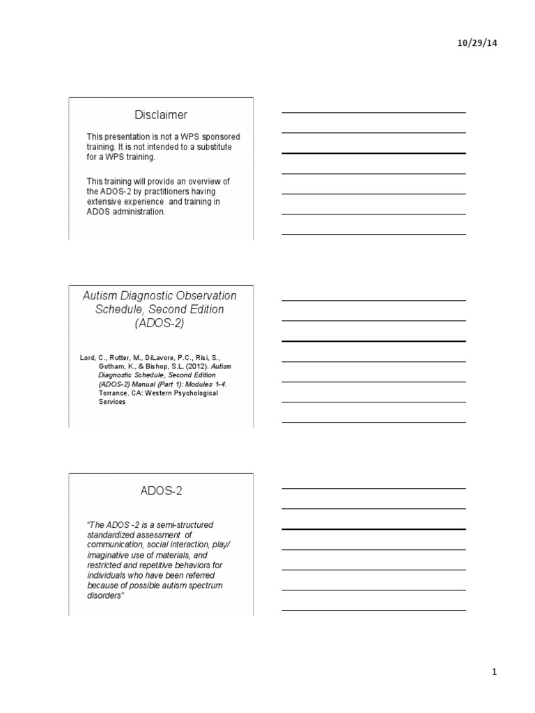 Disclaimer: Autism Diagnostic Observation Schedule, Second Edition ...