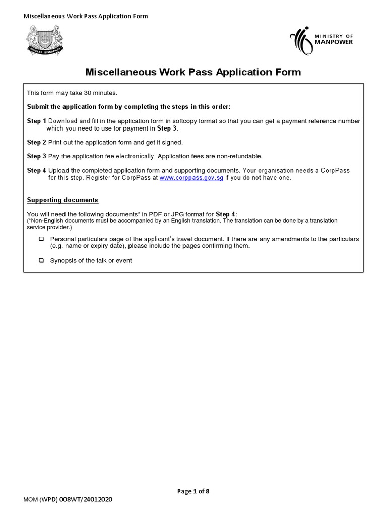 Miscellaneous Work Pass Application Form | PDF | Passport | Diploma