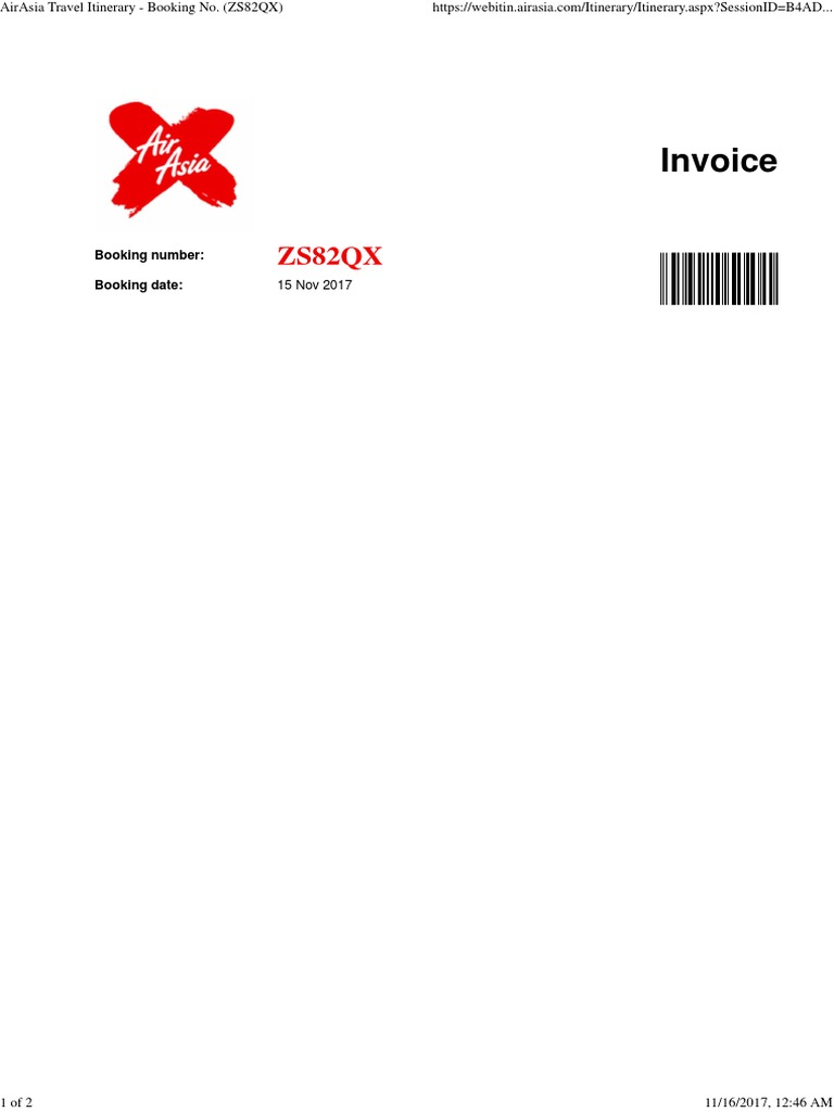AirAsia Travel Itinerary - Booking No. (ZS82QX) PDF | PDF | Government ...