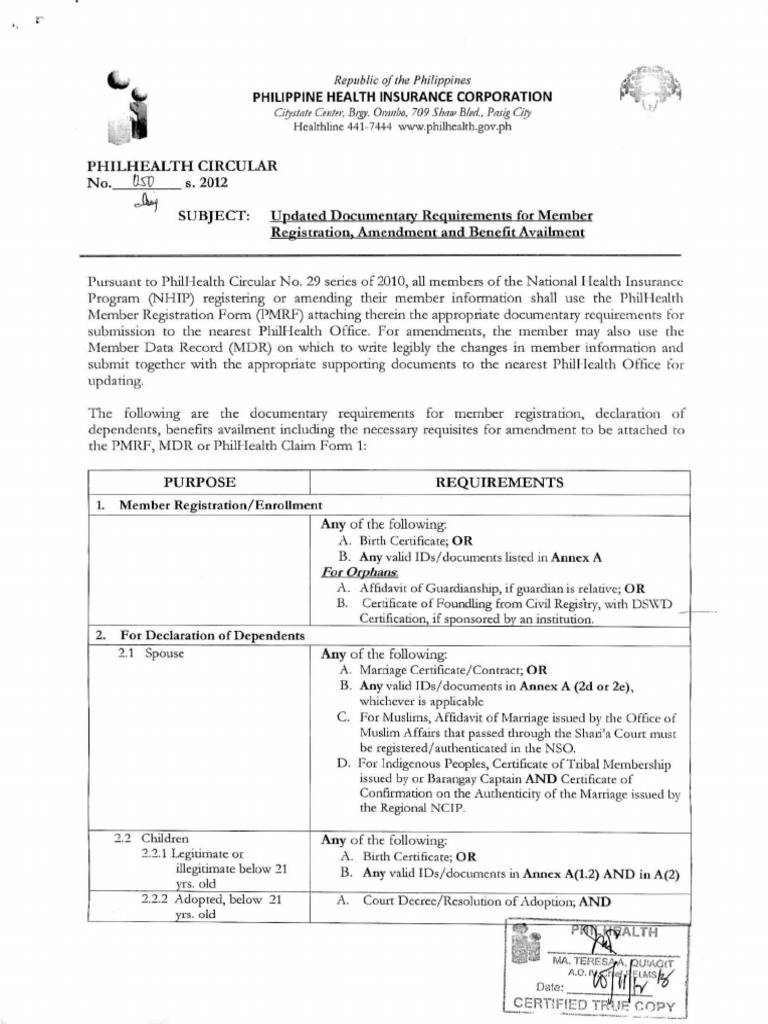 Philhealth Circular 50 S 2012 On Doc Requirements PDF | PDF | Identity ...
