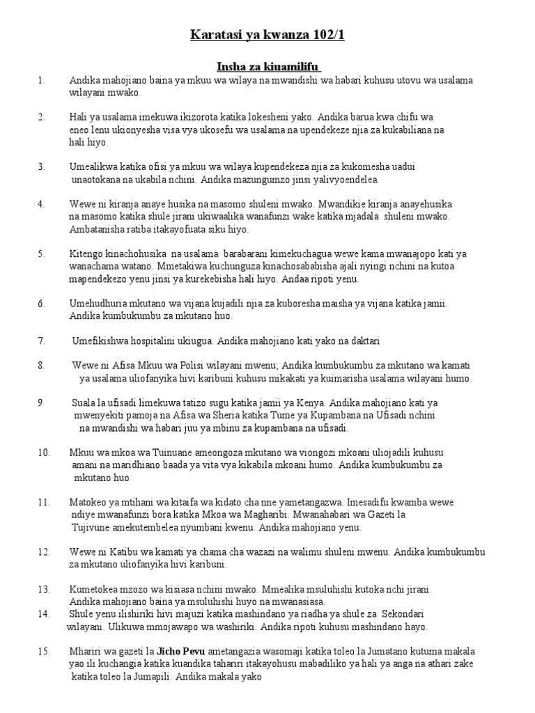 Insha Za Kiuamilifu Q | PDF