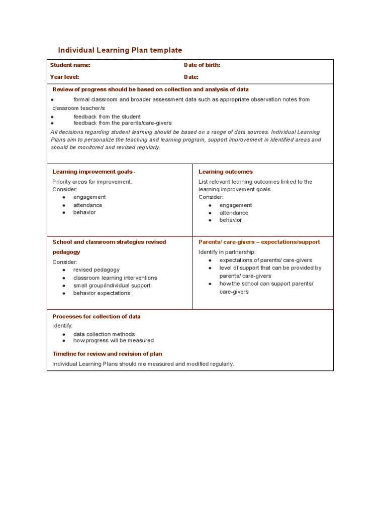 Individual Learning Plan Template | PDF | Career & Growth | Self ...