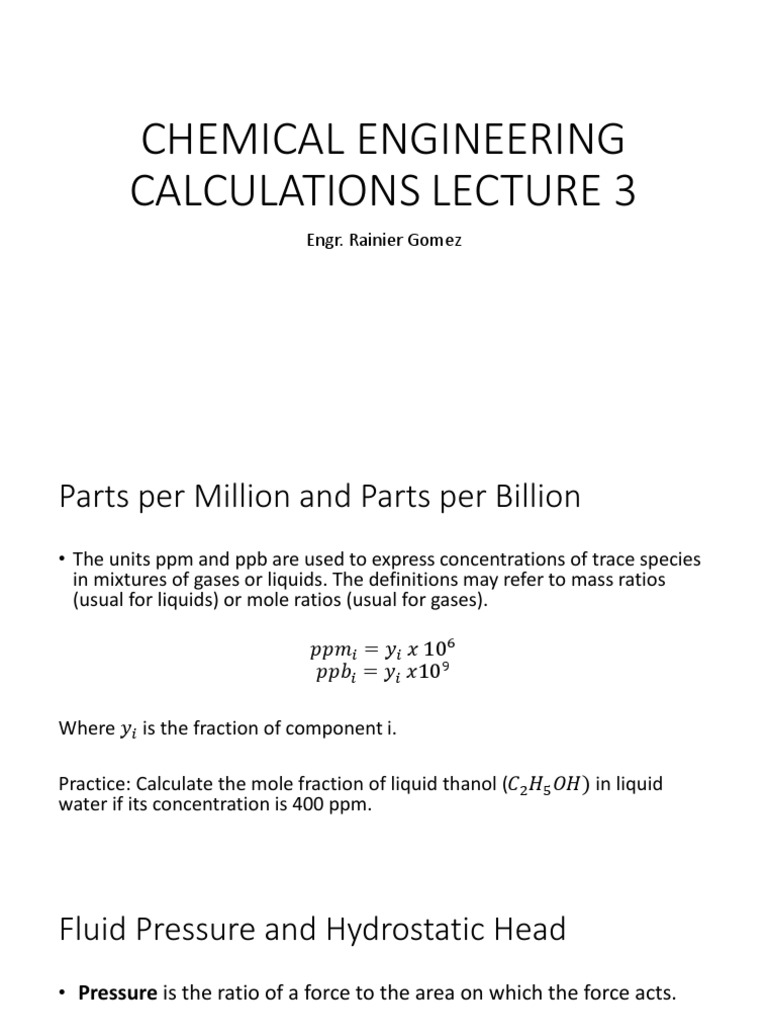 Chemical Engineering Calculations Lecture 3: Engr. Rainier Gomez | PDF