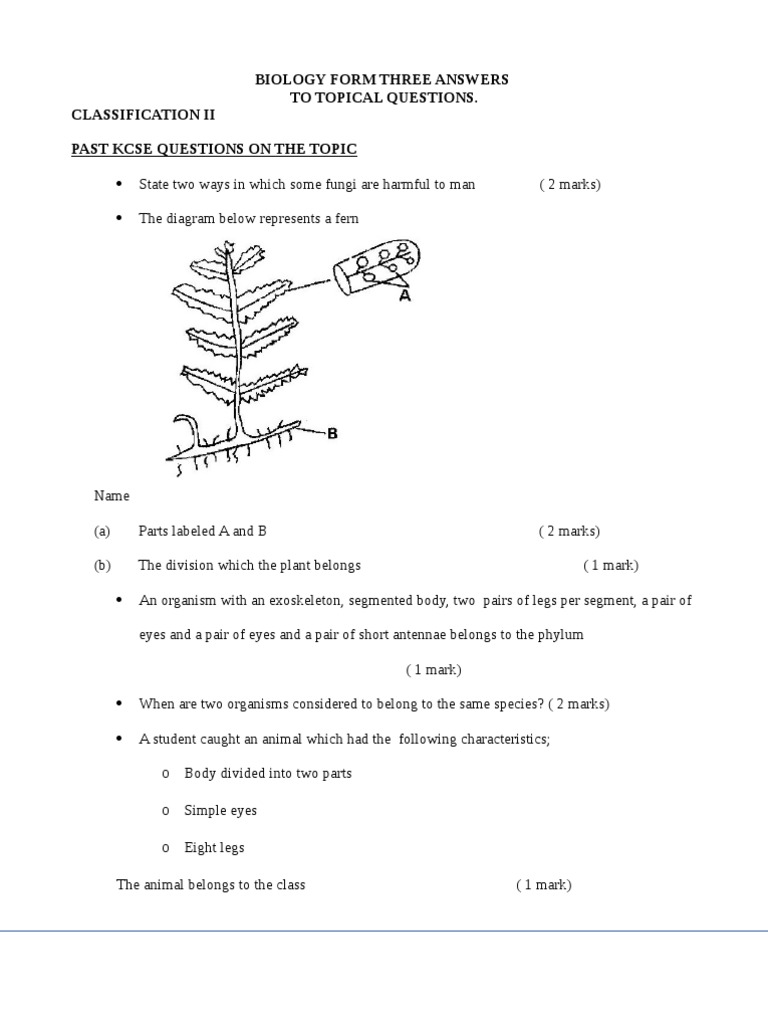 Topical Questions Form 3 - Biology | PDF | Food Web | Reproduction