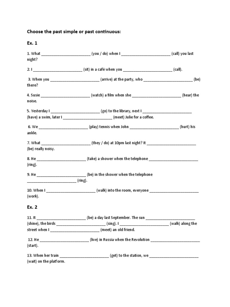 Choose The Past Simple or Past Continuous: Ex. 1 | PDF