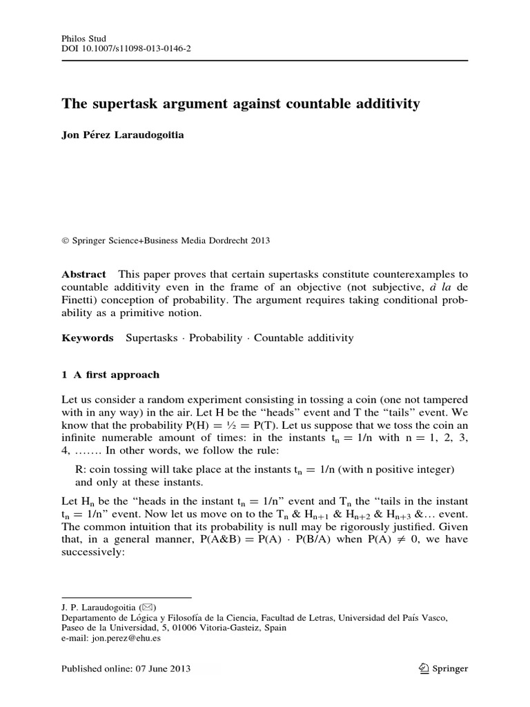 The Supertask Argument Against Countable Additivity | PDF | Probability ...