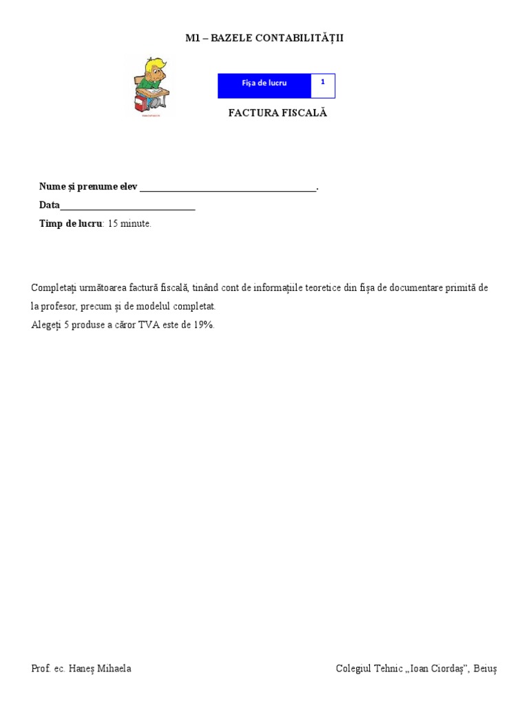 Fisa de Lucru Nr. 1 - Factura Fiscala | PDF