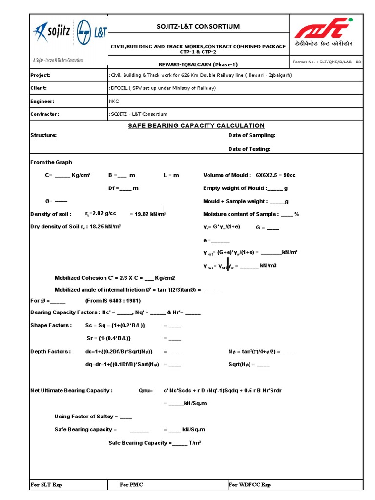 Sojitz-L&T Consortium: Safe Bearing Capacity Calculation | PDF ...