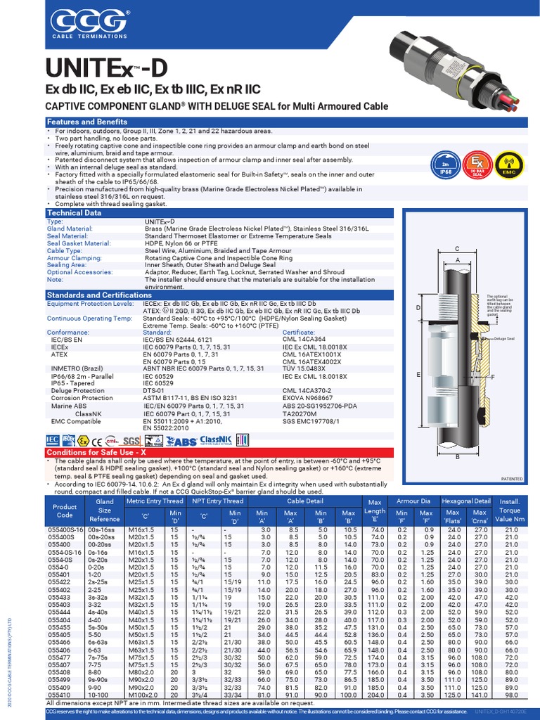 Ex DB Iic, Ex Eb Iic, Ex TB Iiic, Ex NR Iic: Captive Component Gland WITH DELUGE SEAL For Multi ...