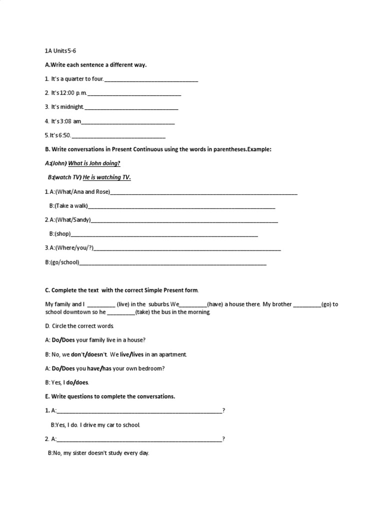 A1 English Grammar Exercises | PDF