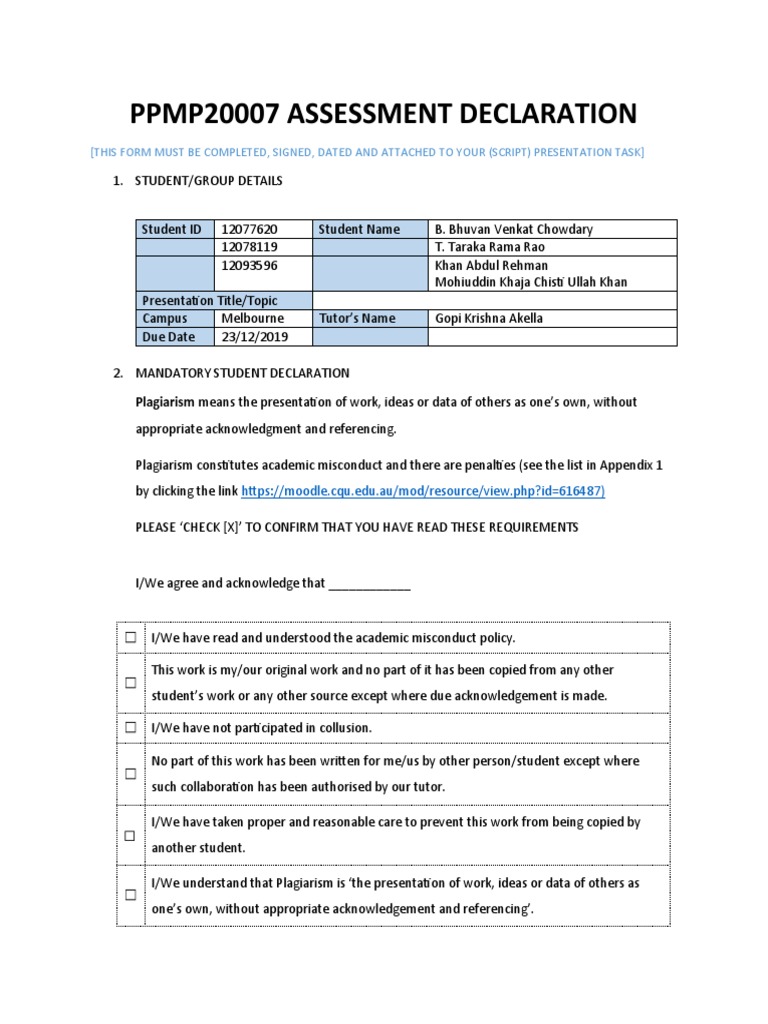 PPMP20007 Assessment Declaration Script | PDF | Job Satisfaction ...