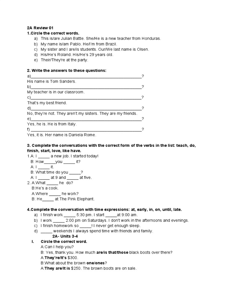 English Level A1-A2 Review | PDF | Semiotics | Syntax