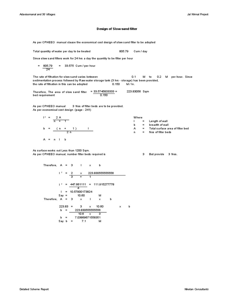 Cpheeo Manual Filter Bed and Sed. Tank | PDF | Filtration | Civil ...