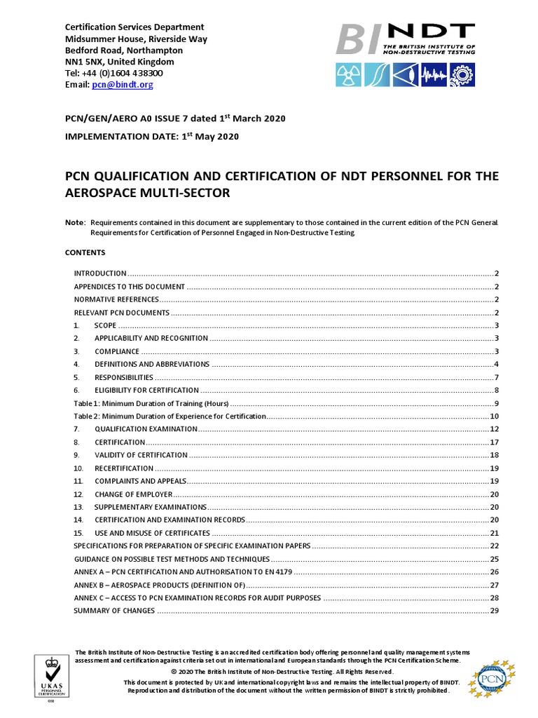 PCN Qualification and Certification of NDT Personnel For The Aerospace ...