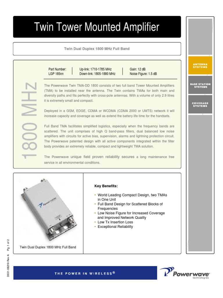Twin Tower Mounted Amplifier: Twin Dual Duplex 1800 MHZ Full Band | PDF ...