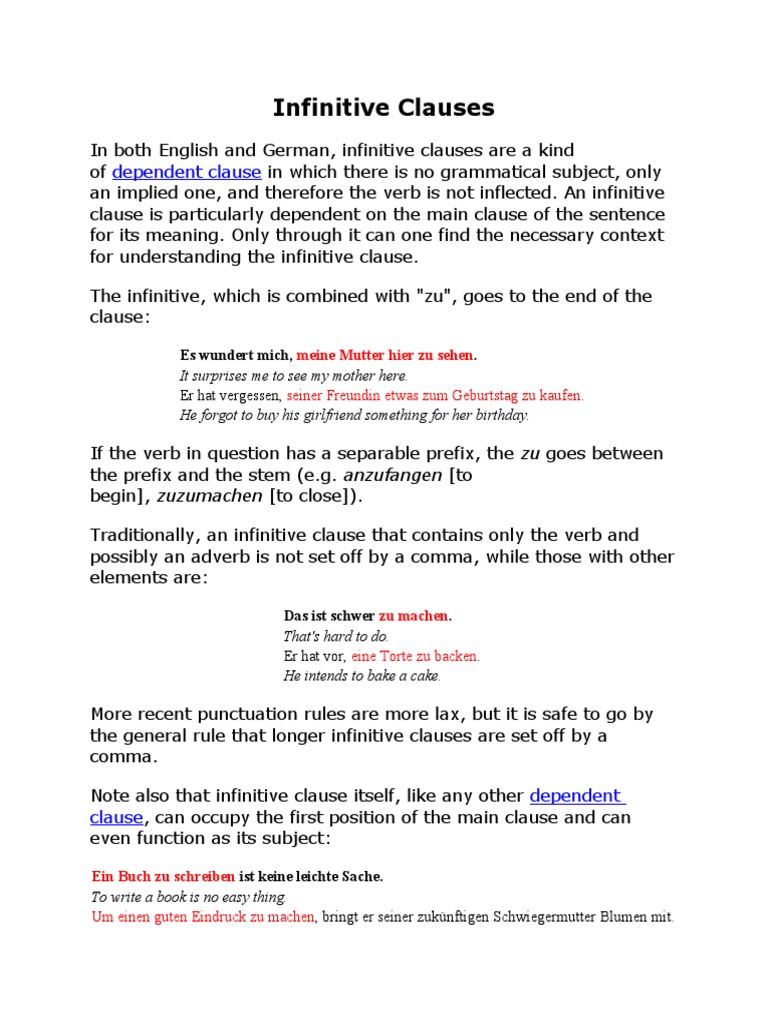 A Comprehensive Guide to Infinitive Clauses in English and German | PDF ... A Comprehensive Guide to Infinitive Clauses in English and German | PDF ...