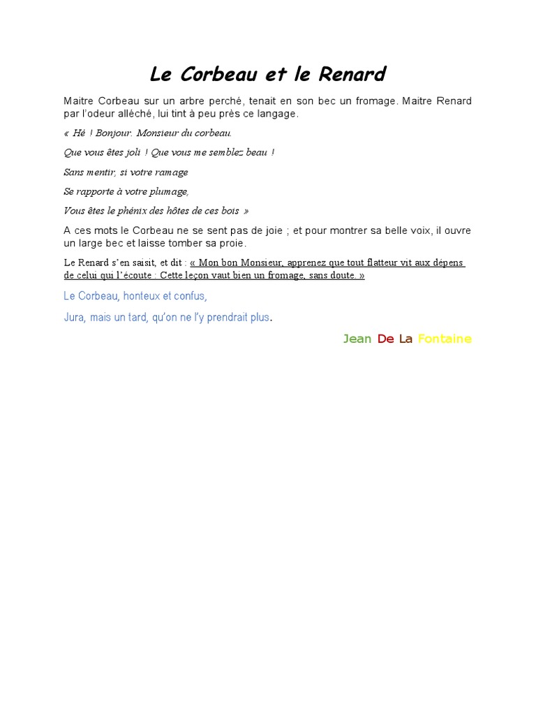 Le Corbeau Et Le Renard | PDF