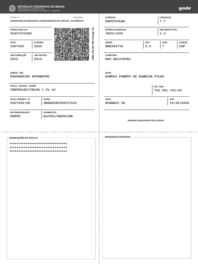 CRLV Digital PDF | PDF | Tecnologia de Veículos | Veículos de Roda