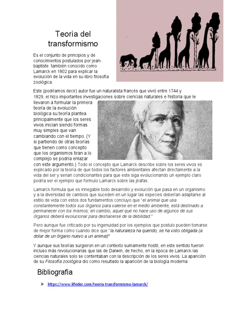 Lamarck y la Teoría del Transformismo | PDF | Ciencias sociales | Filosofía