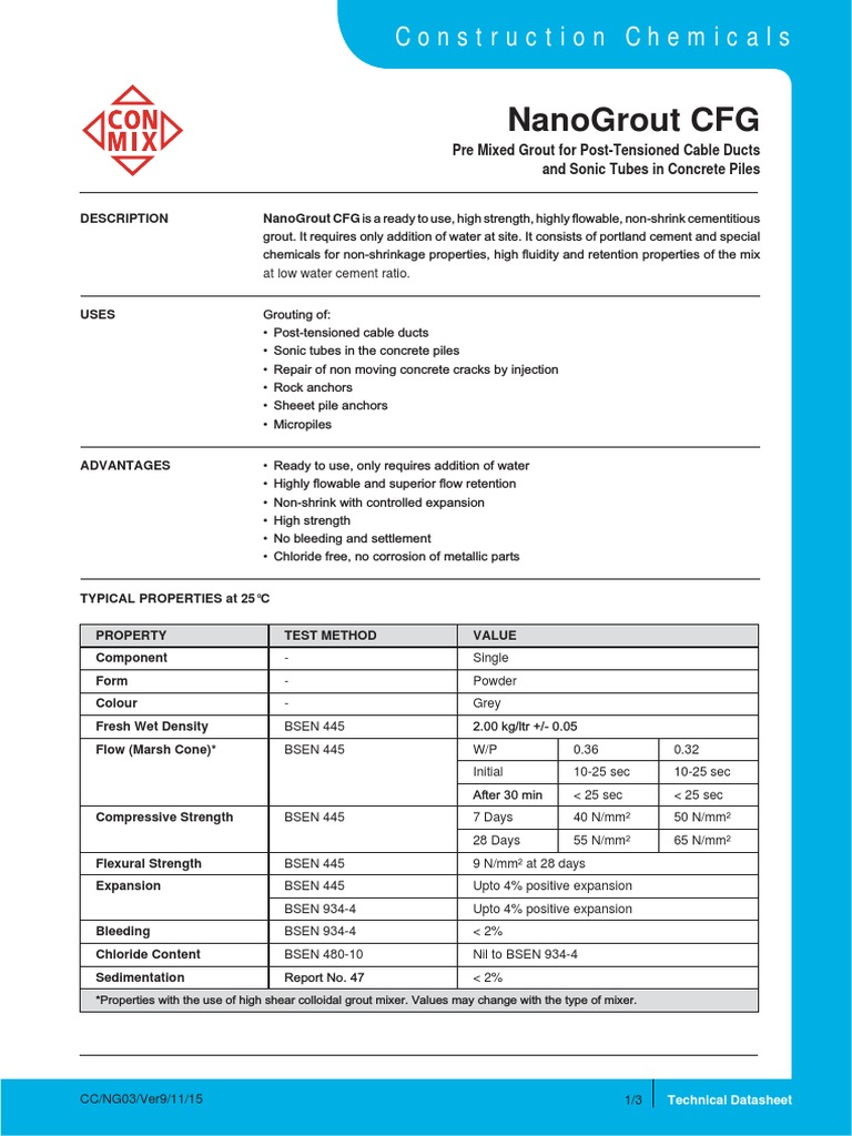 NanoGrout CFG | PDF | Prestressed Concrete | Concrete